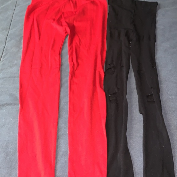 Pants & Jumpsuits | Vintage Black And Red Distressed Tights | Poshmark